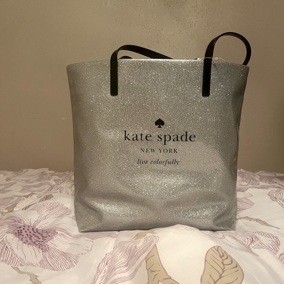 Bags | Kate Spade Silver Glitter Tote | Poshmark